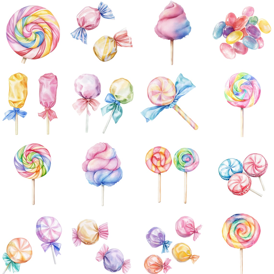 Watercolor Pastel Candy Clip Art: 22 Pngs + Bonus Papers (digital ...