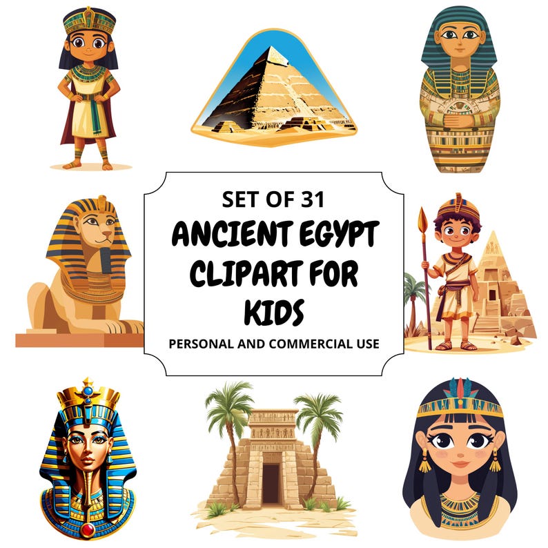 Ancient Egypt Clipart for Kids | Cute History PNG Bundle | Pharaoh ...