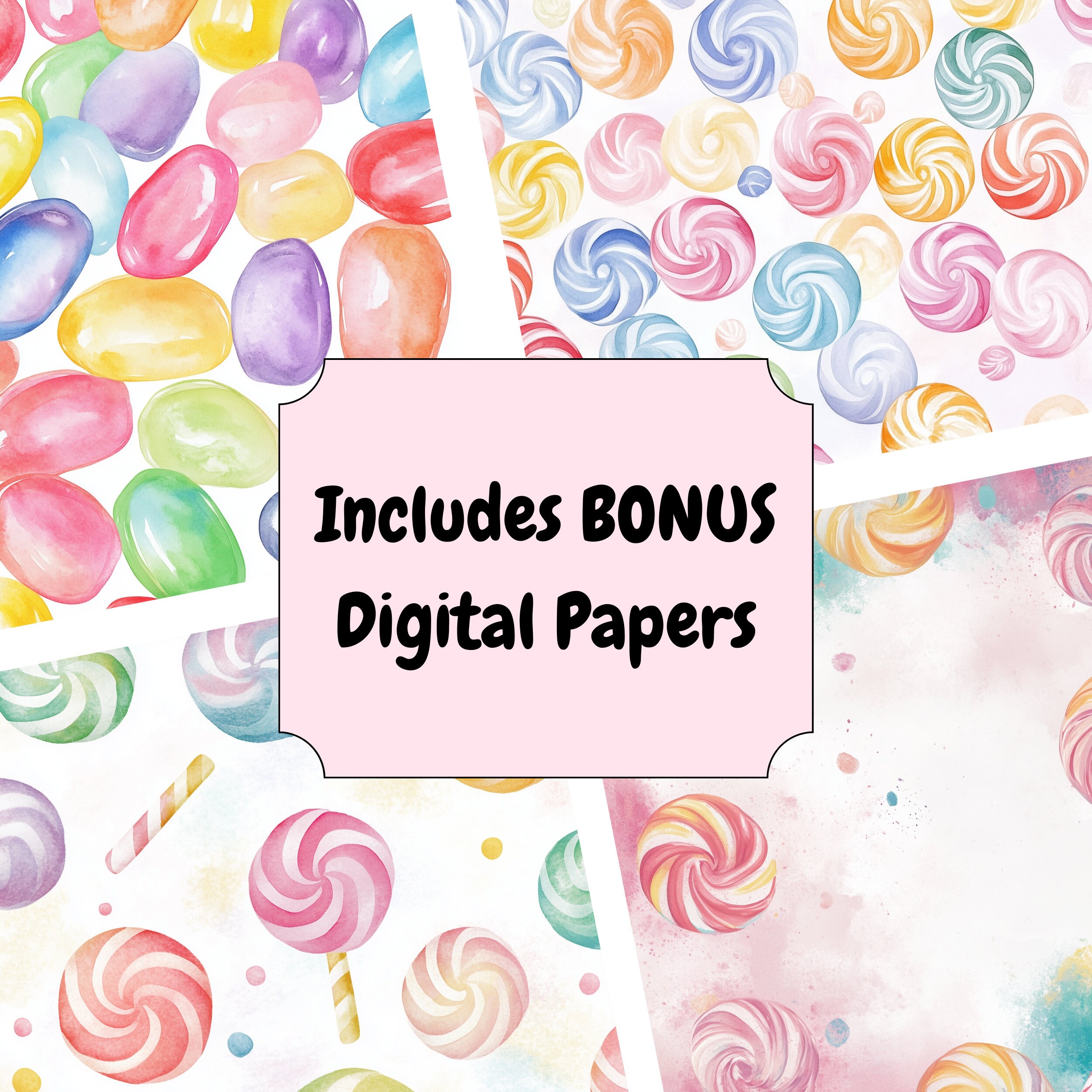 Watercolor Pastel Candy Clip Art: 22 Pngs + Bonus Papers (digital ...