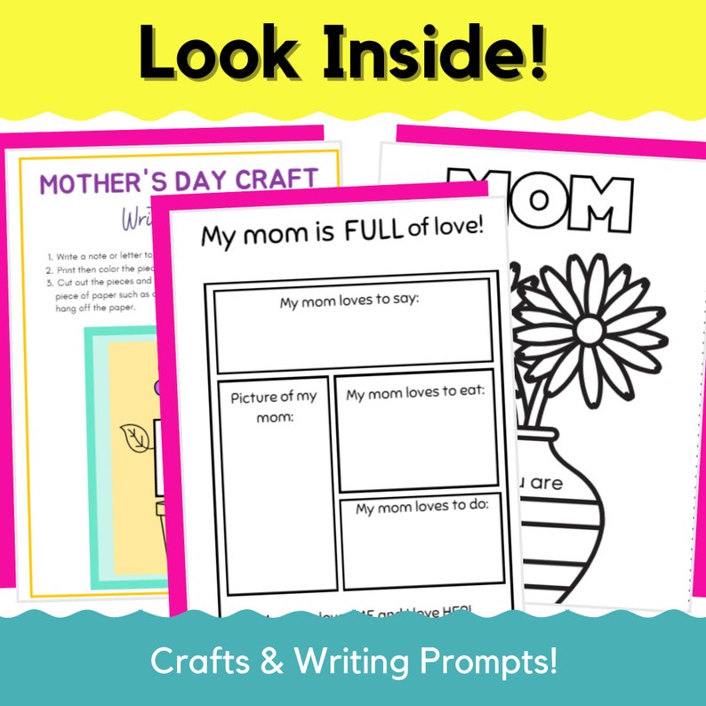 Mother's Day Activity Pack: Coloring, Crafts, Writing (pre-k - 1st) - Etsy