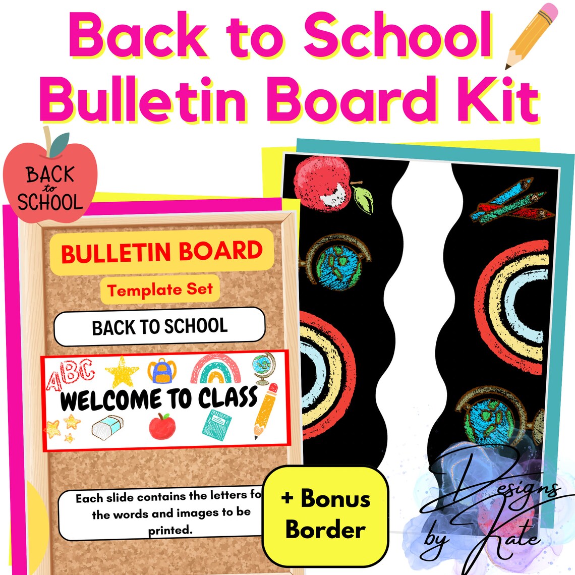 Back to School Bulletin Board Kit - Letters, Images & Borders ...