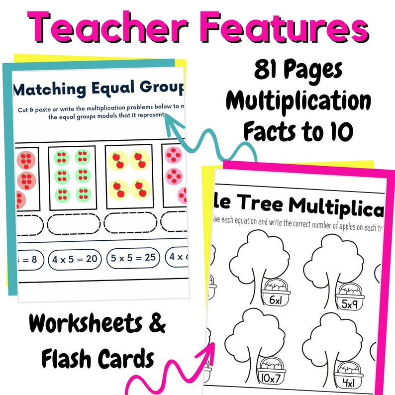 Apple Multiplication Pack - 81 Pages - Worksheets & Flash Cards - Facts ...
