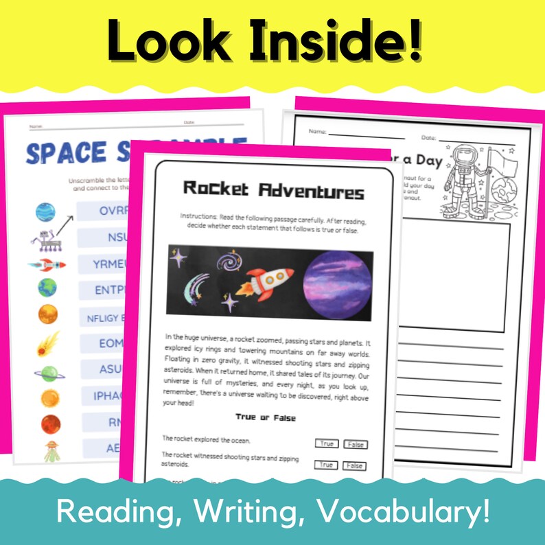 Space Activity Pack - Kindergarten-2nd Grade - Writing -reading -games ...