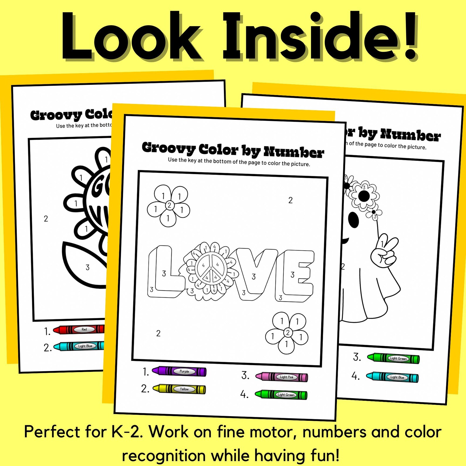 Retro Color by Number Worksheets: Groovy Classroom Activity (PDF ...