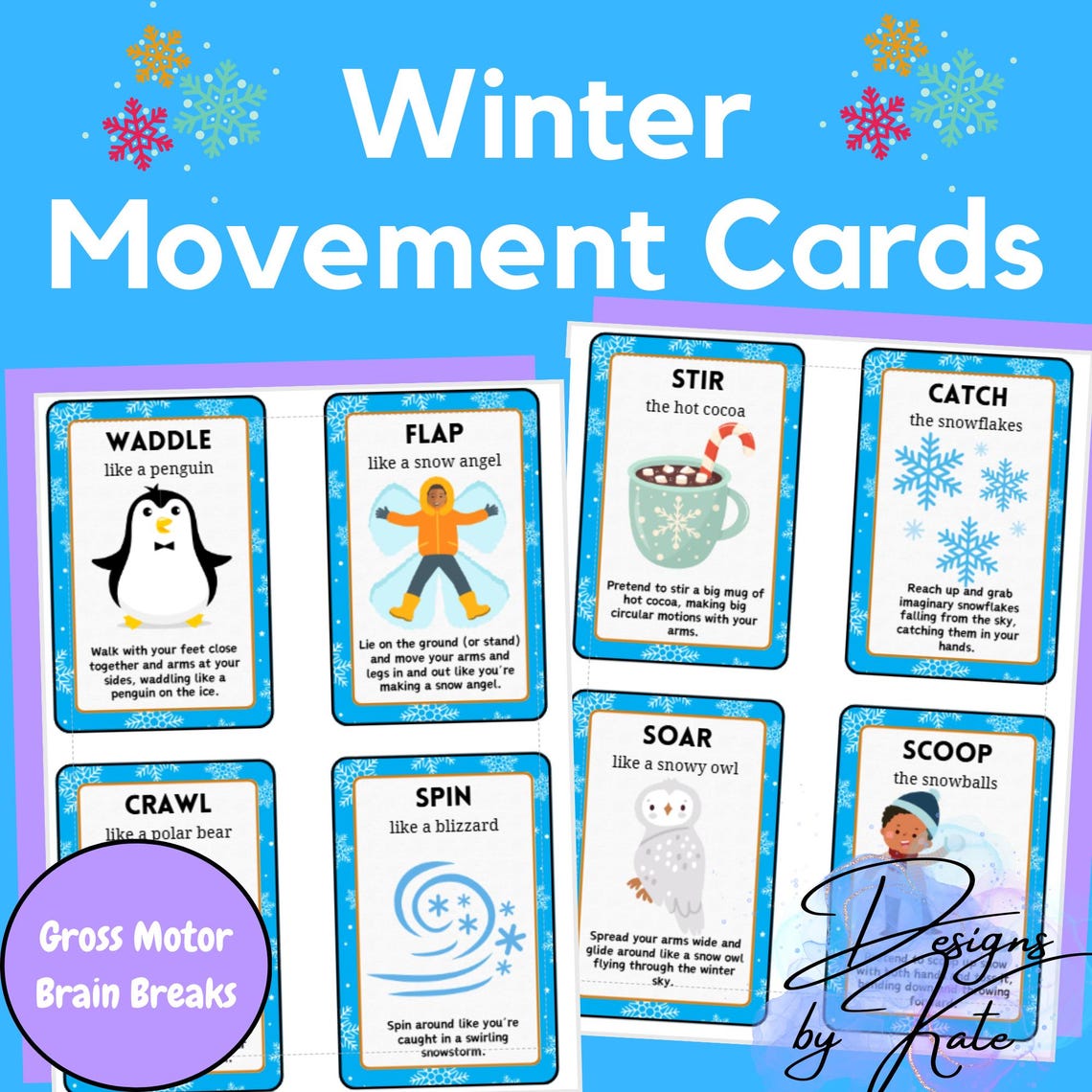 Winter Themed Gross Motor Movement Cards | Brain Breaks | Transition ...
