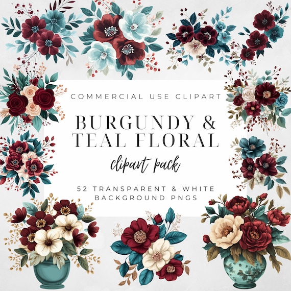Burgundy Wedding Floral Clip Art Boho Burgundy Red Watercolor Clip