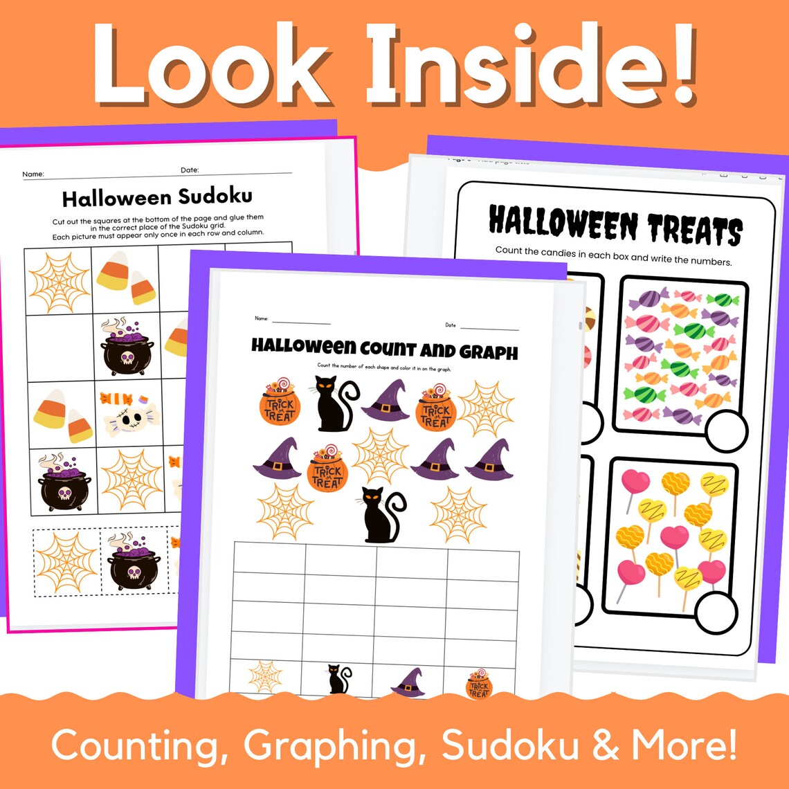 Halloween Math Pack - Kinder-2nd - Counting, Addition, Graphing & More ...