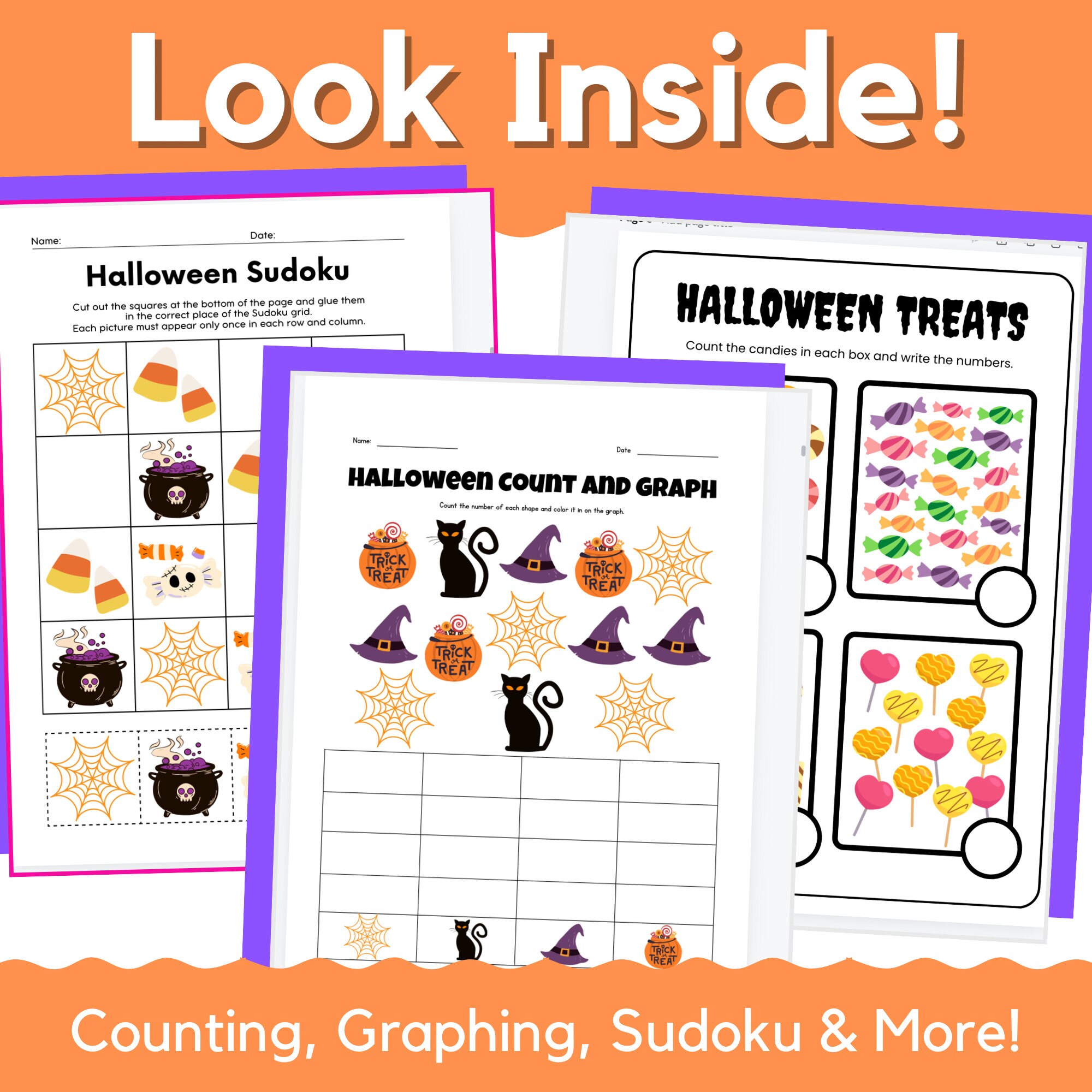 Halloween Math Pack - Kinder-2nd - Counting, Addition, Graphing & More ...