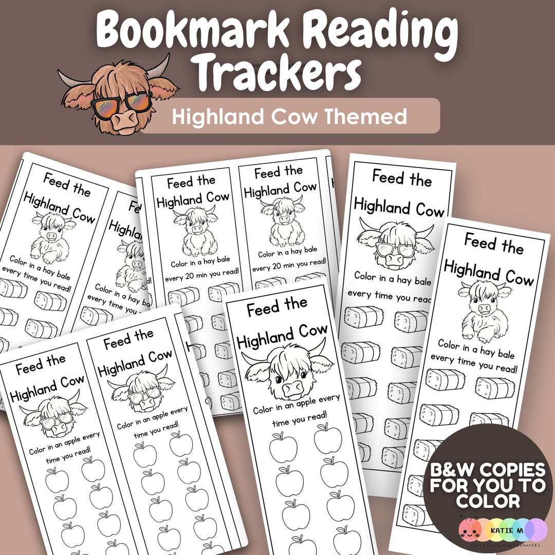 Bookmark Reading Trackers - Highland Cow Themed | Printable Reading ...