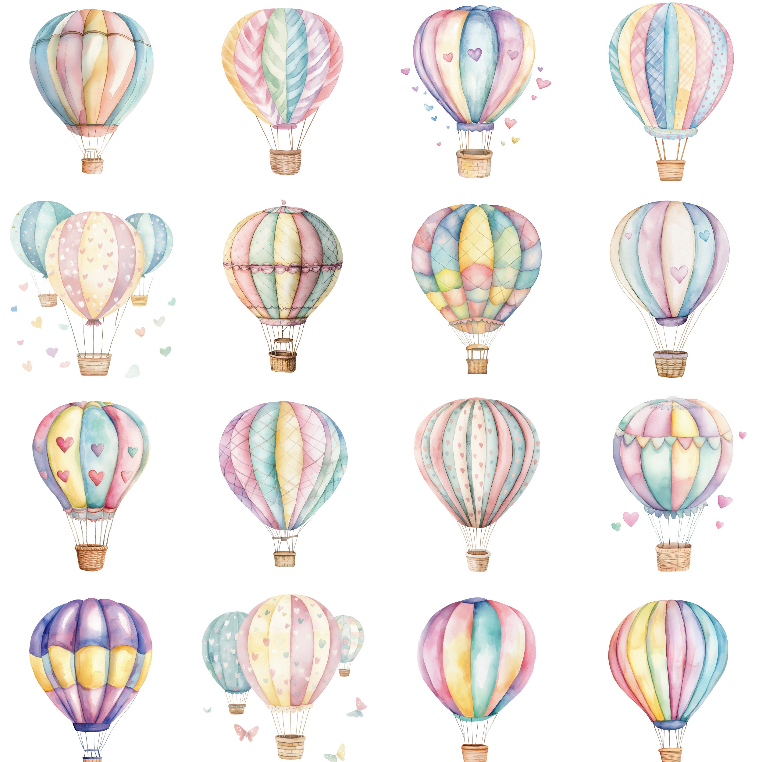 Watercolor Pastel Hot Air Balloon Clip Art: 24 PNG Files - Etsy