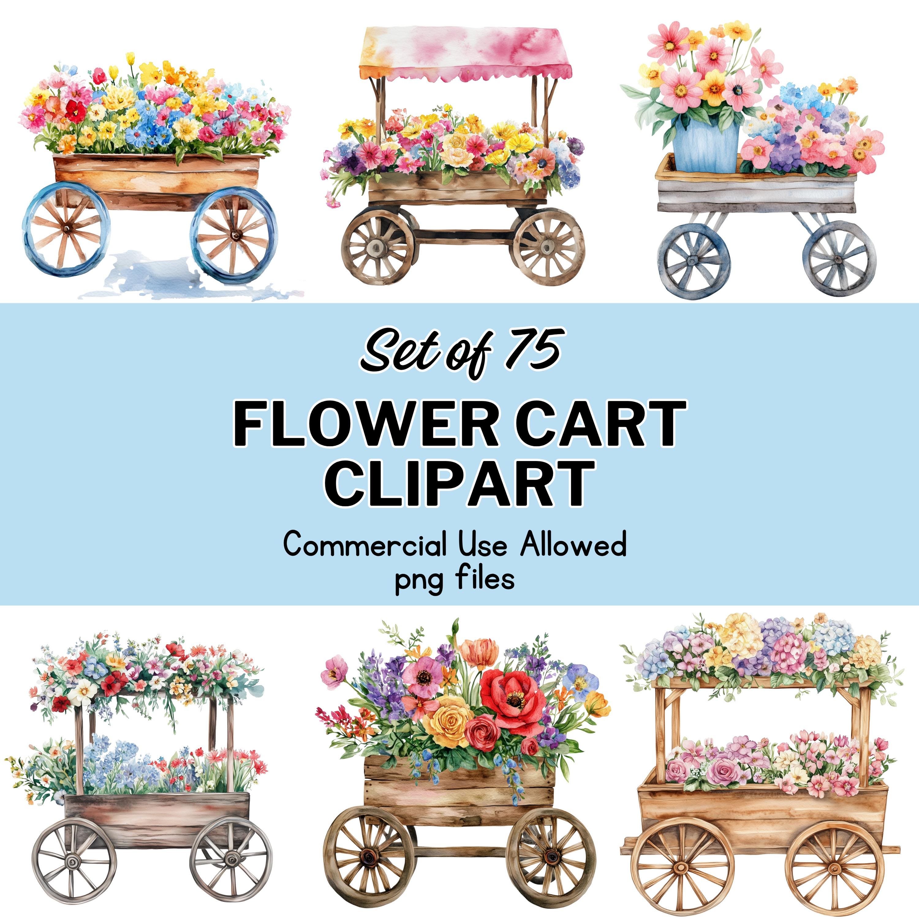 Watercolor Flower Cart Clipart Bundle: 75 PNG Illustrations (commercial ...