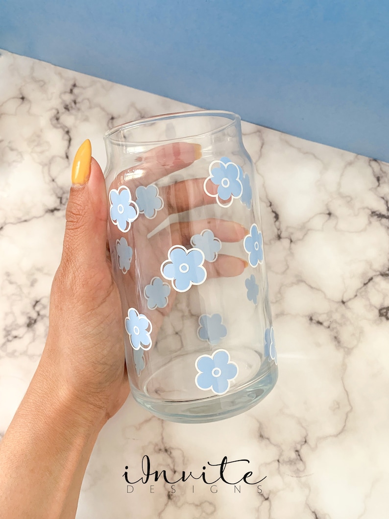 Blue Flower Beer Can Glass Cup - Etsy