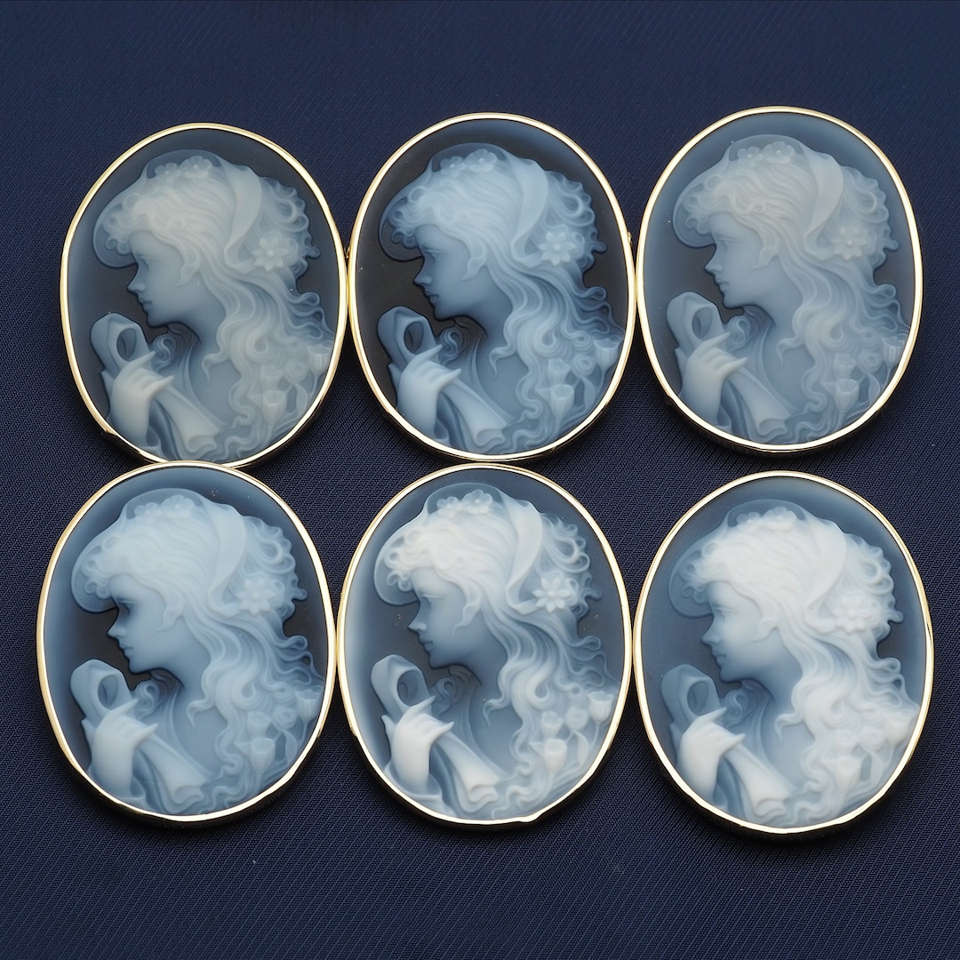 18K Solid Gold Blue Agate Cameo Pendant Brooch Oval 35x45mm, Female ...