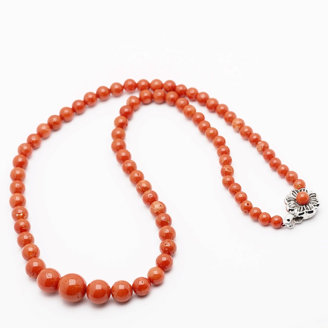 Imperfect Product, Undyed Natural Japanese Coral Beaded Necklace 48cm ...