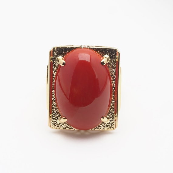 18K Gold Undyed Natural Japanese Red Coral Ring With - Etsy