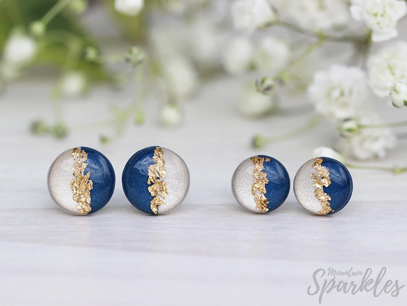 Navy Stud Earrings Beige Navy Studs Hypoallergenic - Etsy