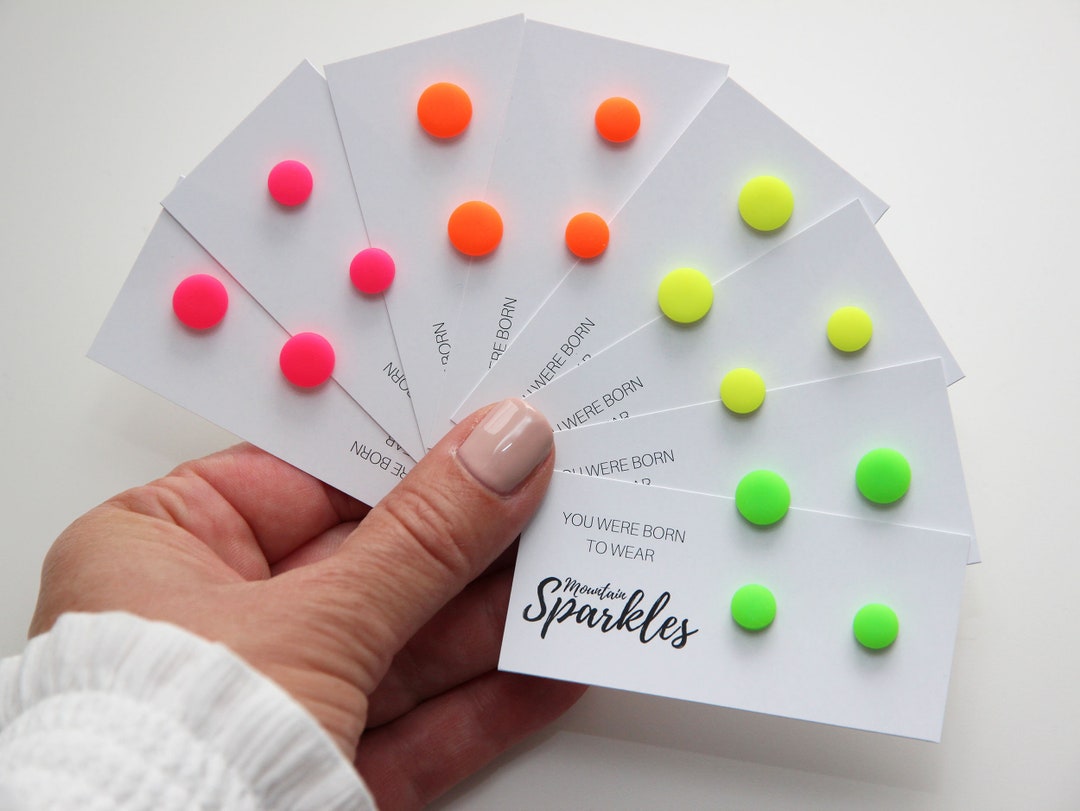 Neon Stud Earrings, Titanium Earrings, Minimal Studs, Neon Round Studs ...