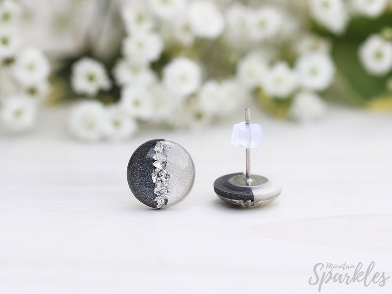 Gray Silver Stud Earrings Minimalist Earrings Bridesmaid | Etsy