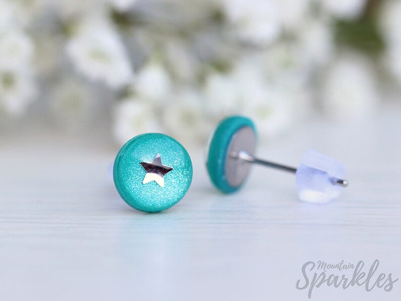 Teal Stud Earrings Titanium Earrings Kids Earrings Simple - Etsy Denmark