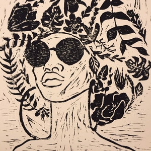 Black Woman Plant Hair Linocut Print - Etsy