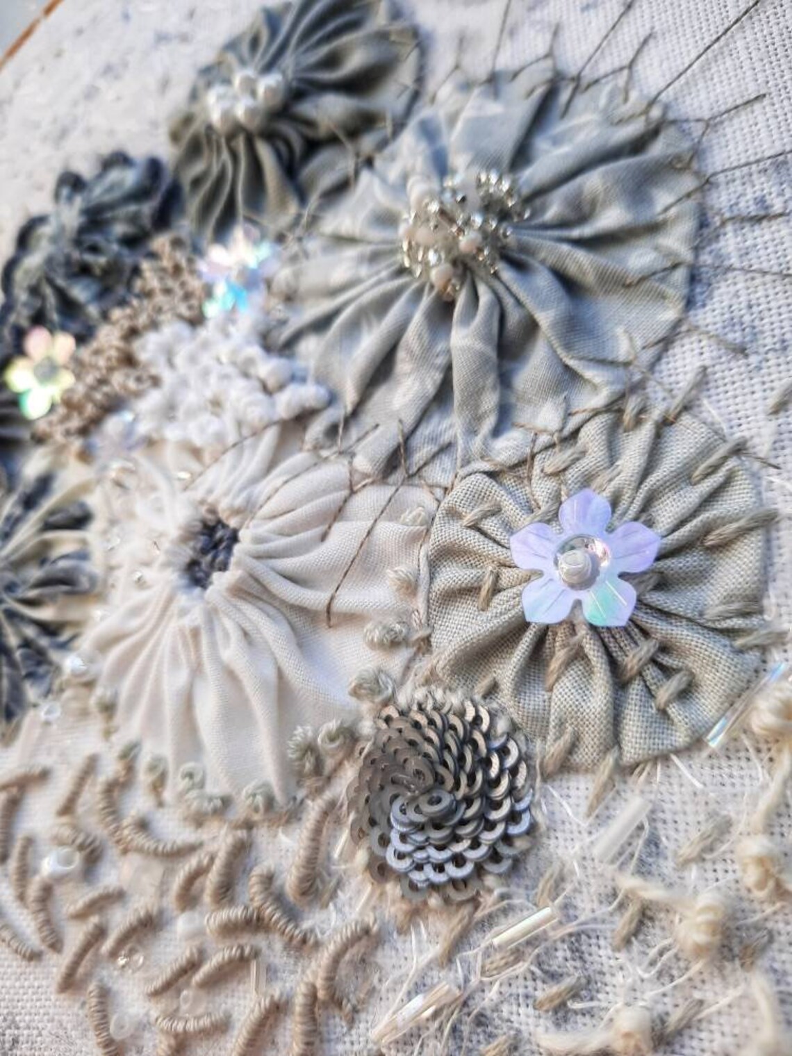 Grey Tones Suffolk Puff Slow Stitch Embroidery Kit - Etsy UK