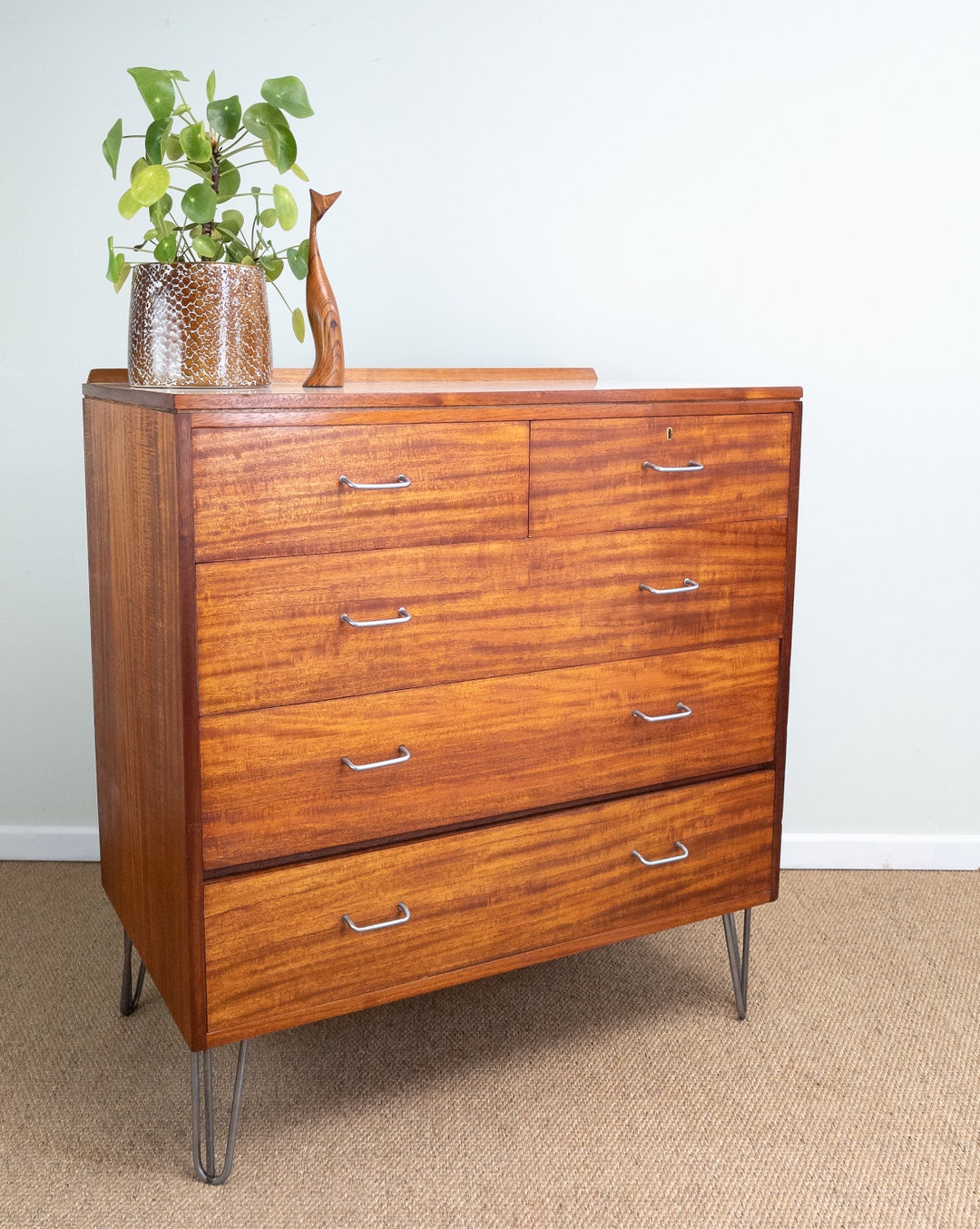 Vintage Mid-centry MOD Ministry Bedroom Chest of Drawers on Hairpin ...
