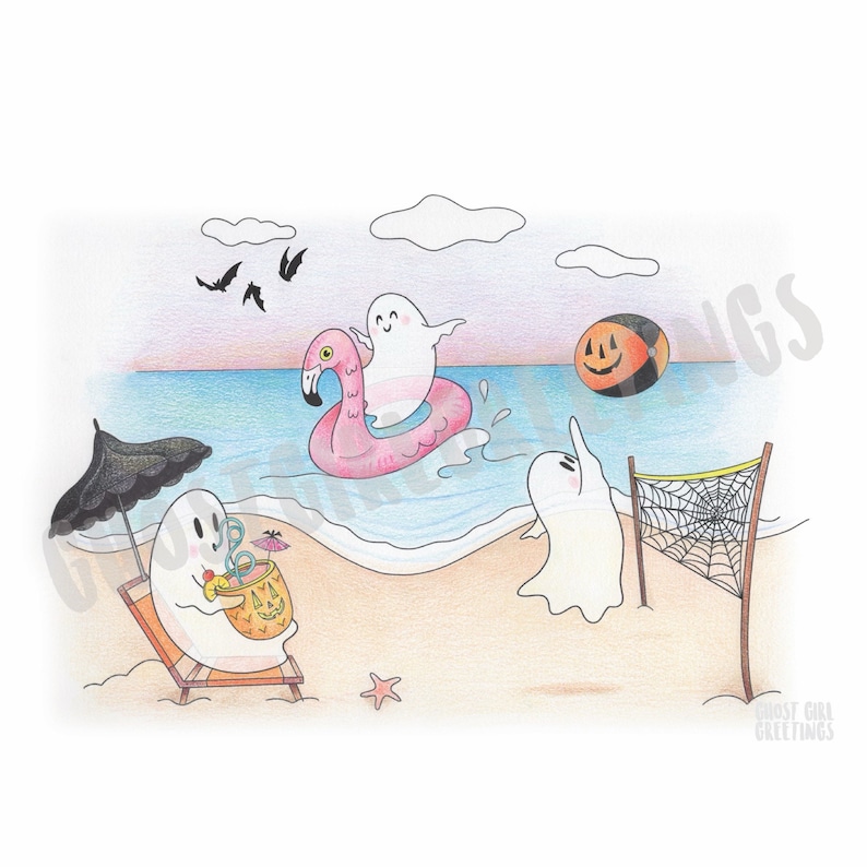 Ghoul Summer, Ghost Art Print, Summertime Ghost, Spooky Art, Spooky ...