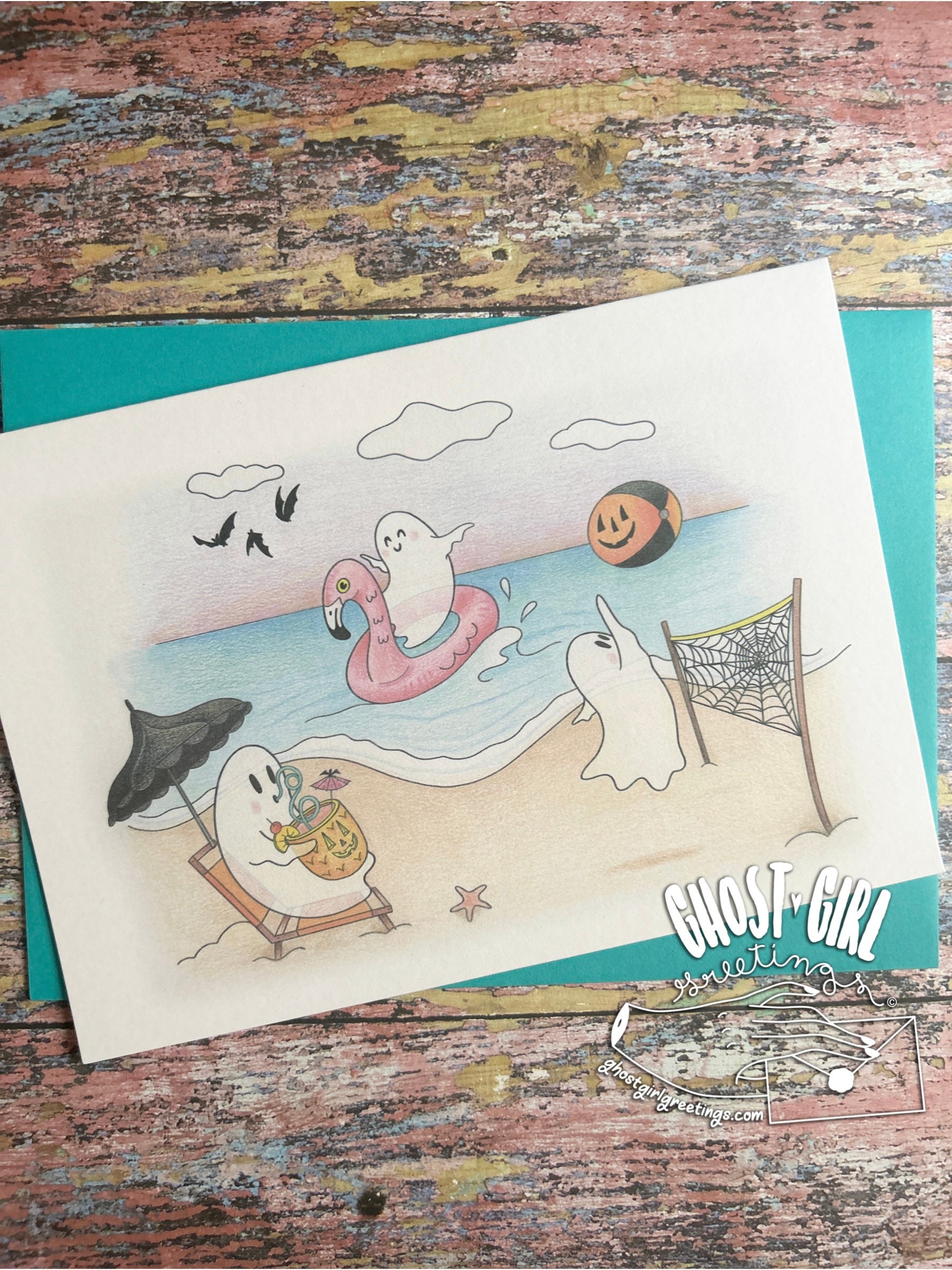 Summerween Greeting Card, Summer Ghosts Greeting Card, Spooky Ghost ...