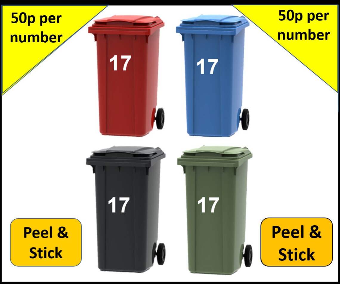 4 X White Wheelie Bin House Number Stickers Waterproof 5 - Etsy