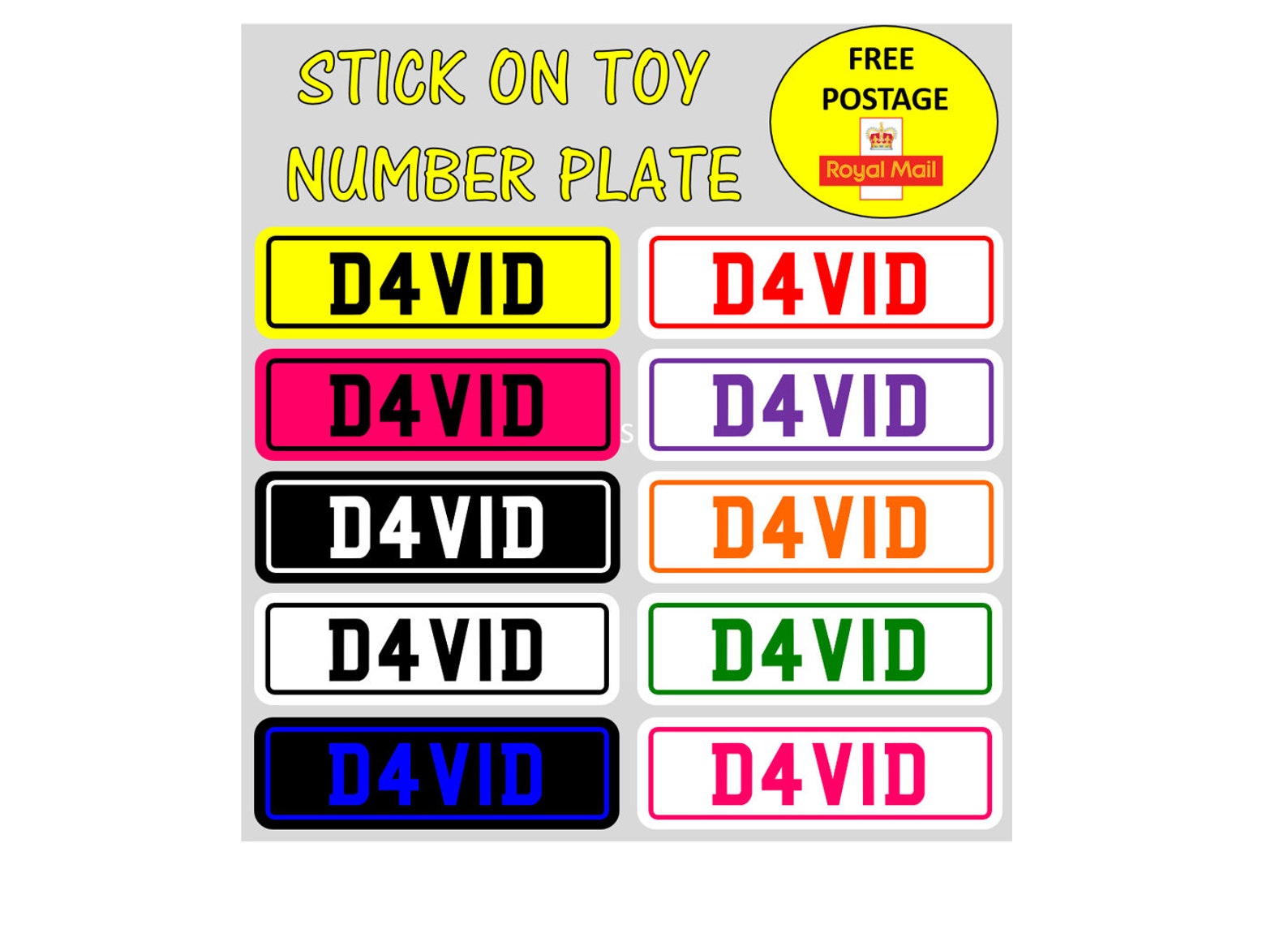 Toy Car Novelty Childrens Number Plate Sticker PERSONALISED & - Etsy