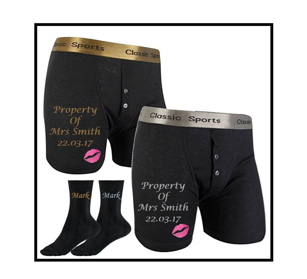 Personalised WEDDING Boxer Shorts and Socks. Gold or Silver Text - Etsy
