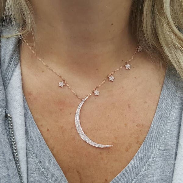 Half Moon and Stars Necklace - Etsy
