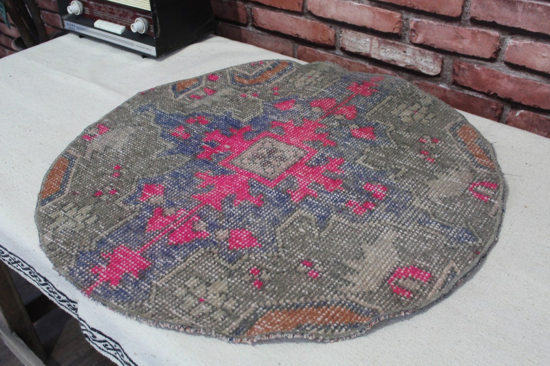 Turkish Round Rug, Vintage Handwoven Rug, Circle Oushak Rug, Wool Home ...