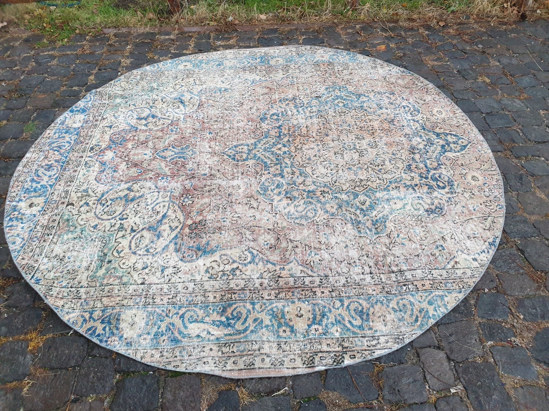 6 Feet Turkish Round Rug, Vintage Oushak Rug, Home Decor Circle Rug, 7 ...