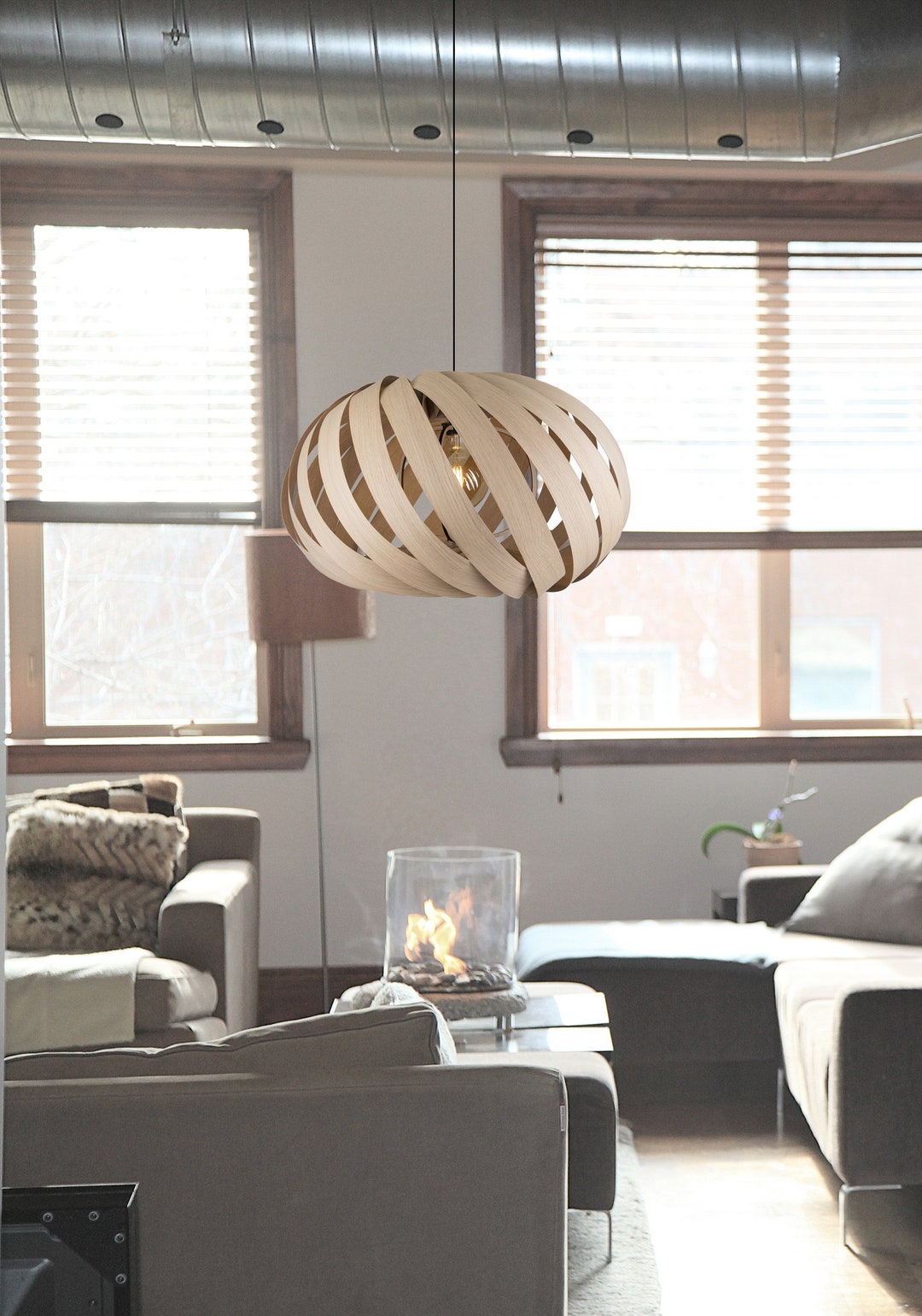 Oak Wood Large Ceiling Lamp 65cm Modern Pendant Light | Ceiling Light ...