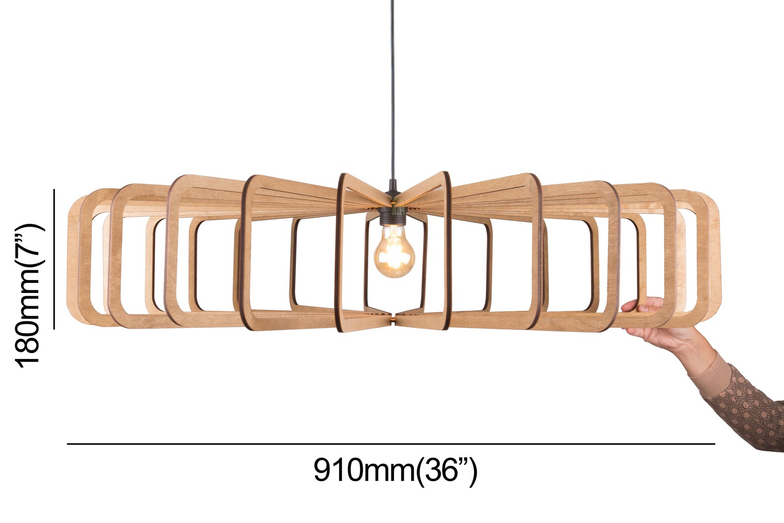 Large Geometric Ceiling Light, 36" 910mm, Pendant Light Wood Lamp ...