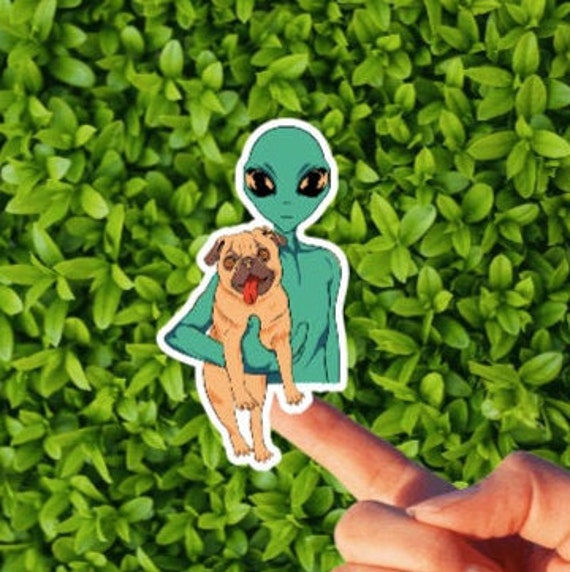 Alien With Pug Dog Vinyl Sticker Decal / Fantasy / UFO / | Etsy