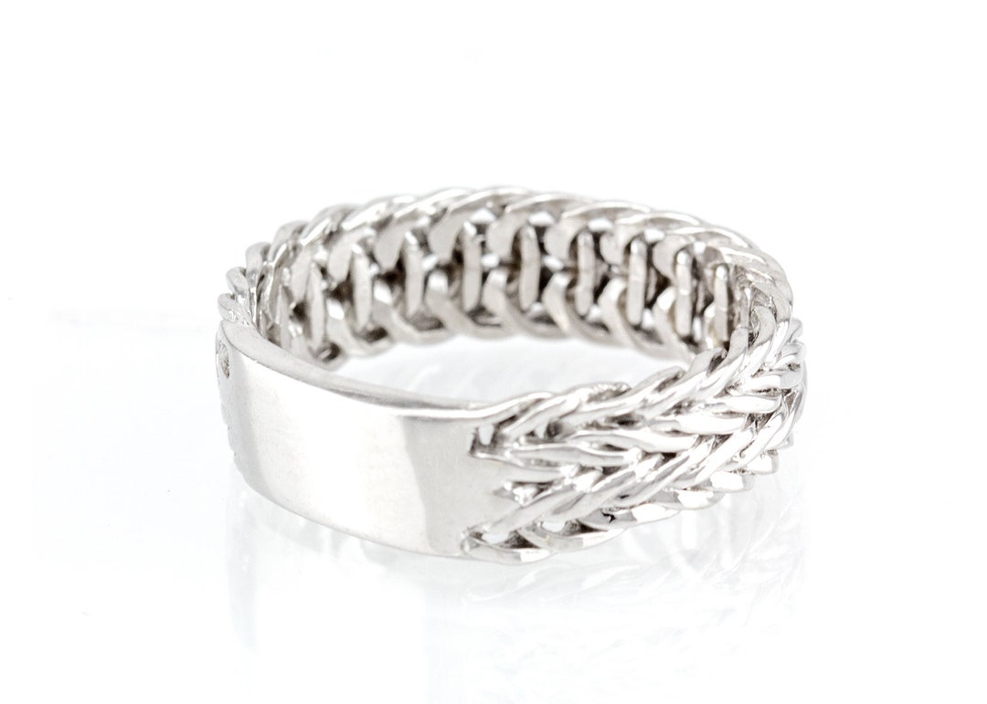 Men Wedding Band, Broad Silver Band for Engraving, Braided Handmade ...