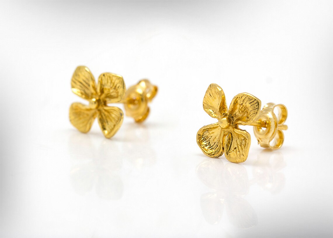 Bridal Gold Earrings Tiny Floral Earrings Flowers Studs | Etsy