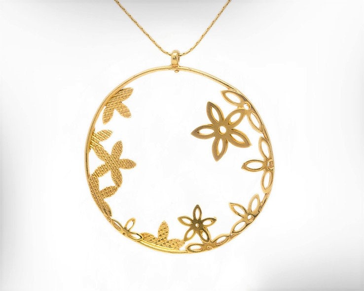Large Boho Pendant Necklace Gold Flower Pendant Long - Etsy