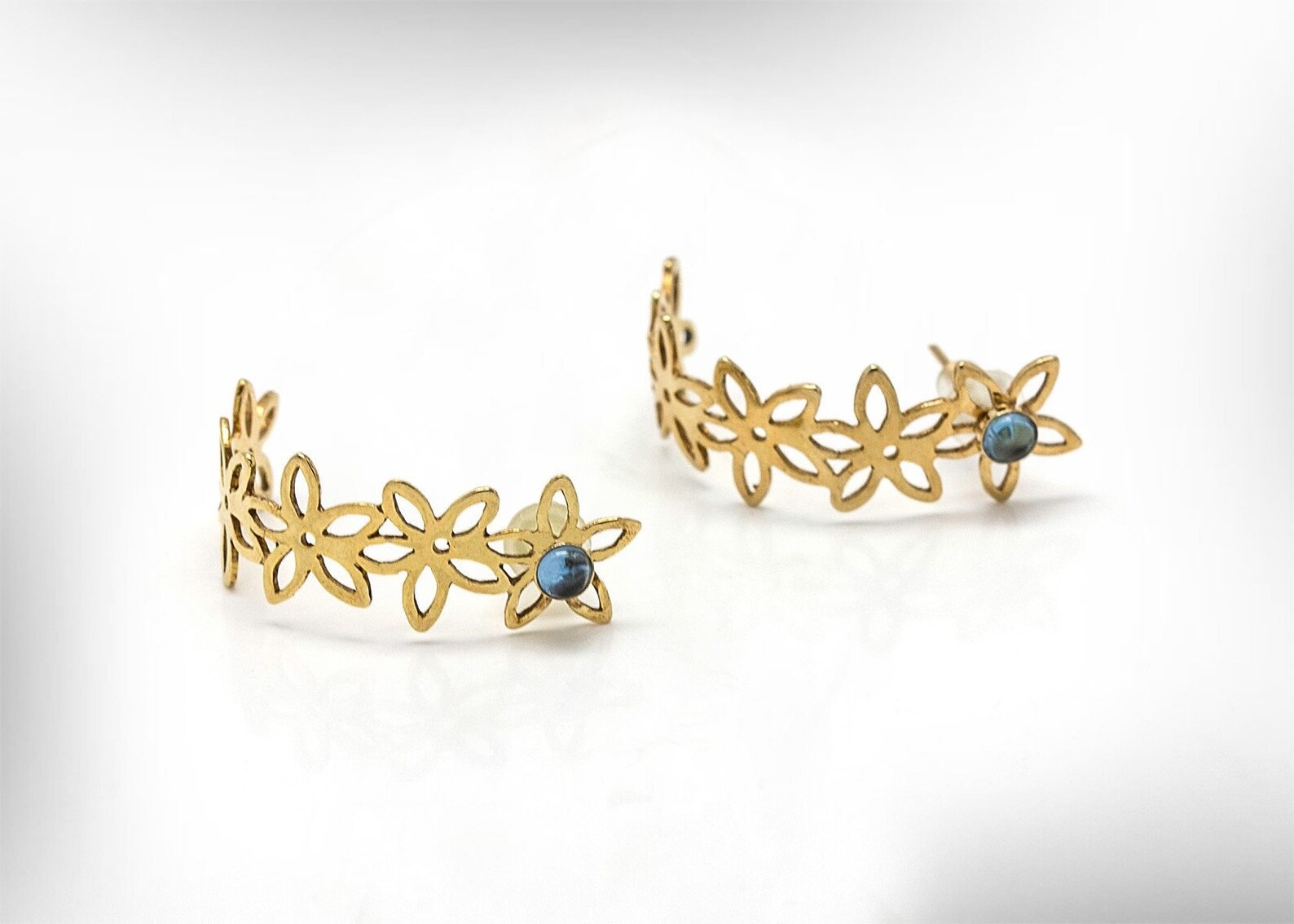 Half Hoop Flowers Earrings 22k Gold Plated Silver Women - Etsy