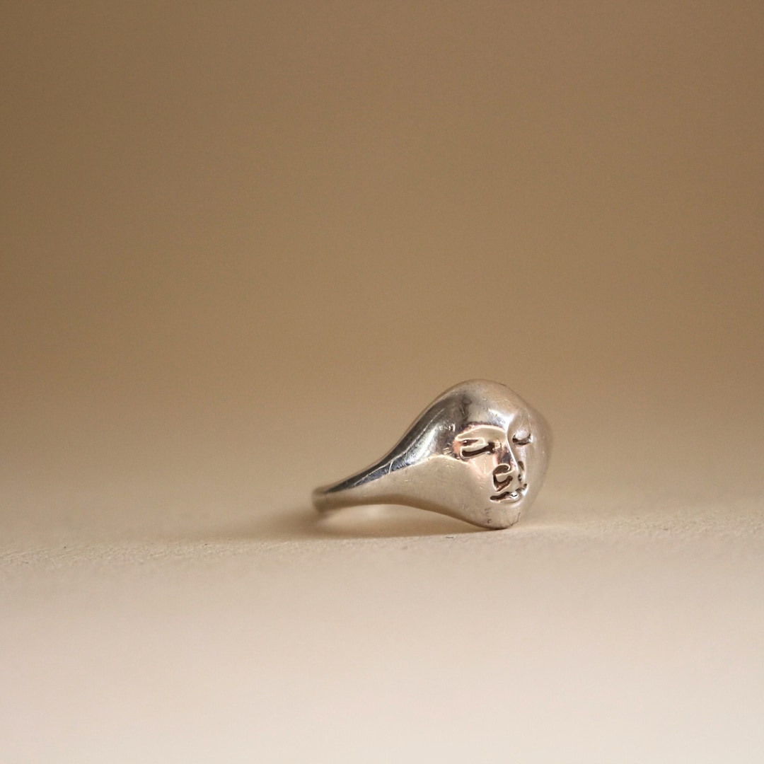 Silver Moon Face Ring - Etsy