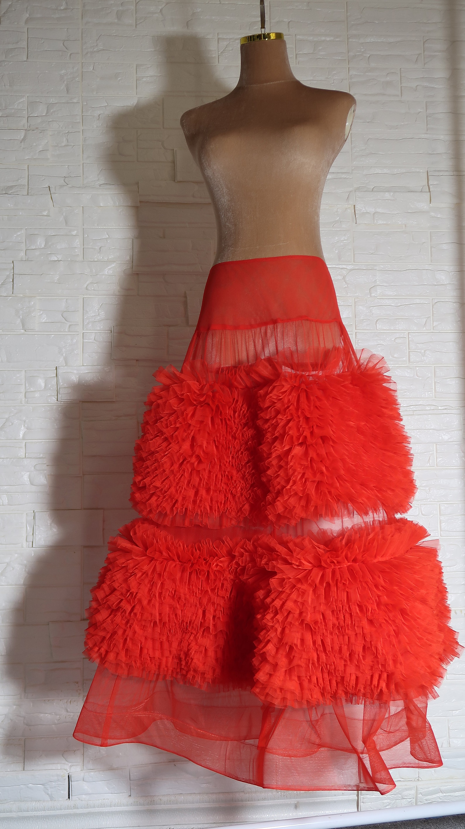 Red Ruffled Chiffon Skirt ,rincess Puffy Skirt,wedding Skirt,cake Skirt ...