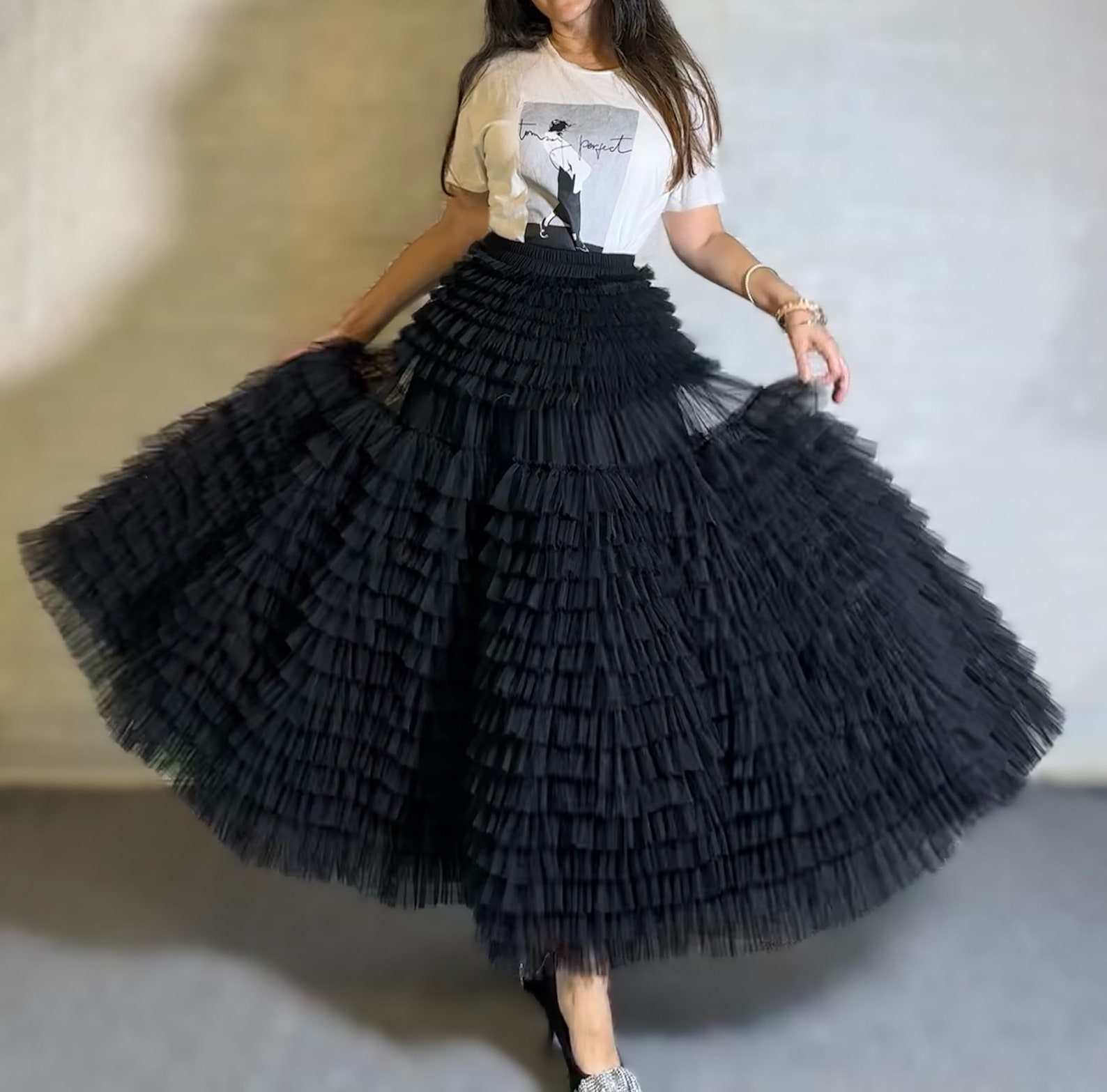 Romantic Black Layered Tulle Long Skirt,plus Size Tulle Mesh Skirt ...