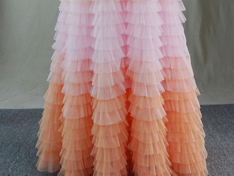 Romantic Layered Tulle Long Skirt,gradient Mesh Skirt,handmade Elastic ...