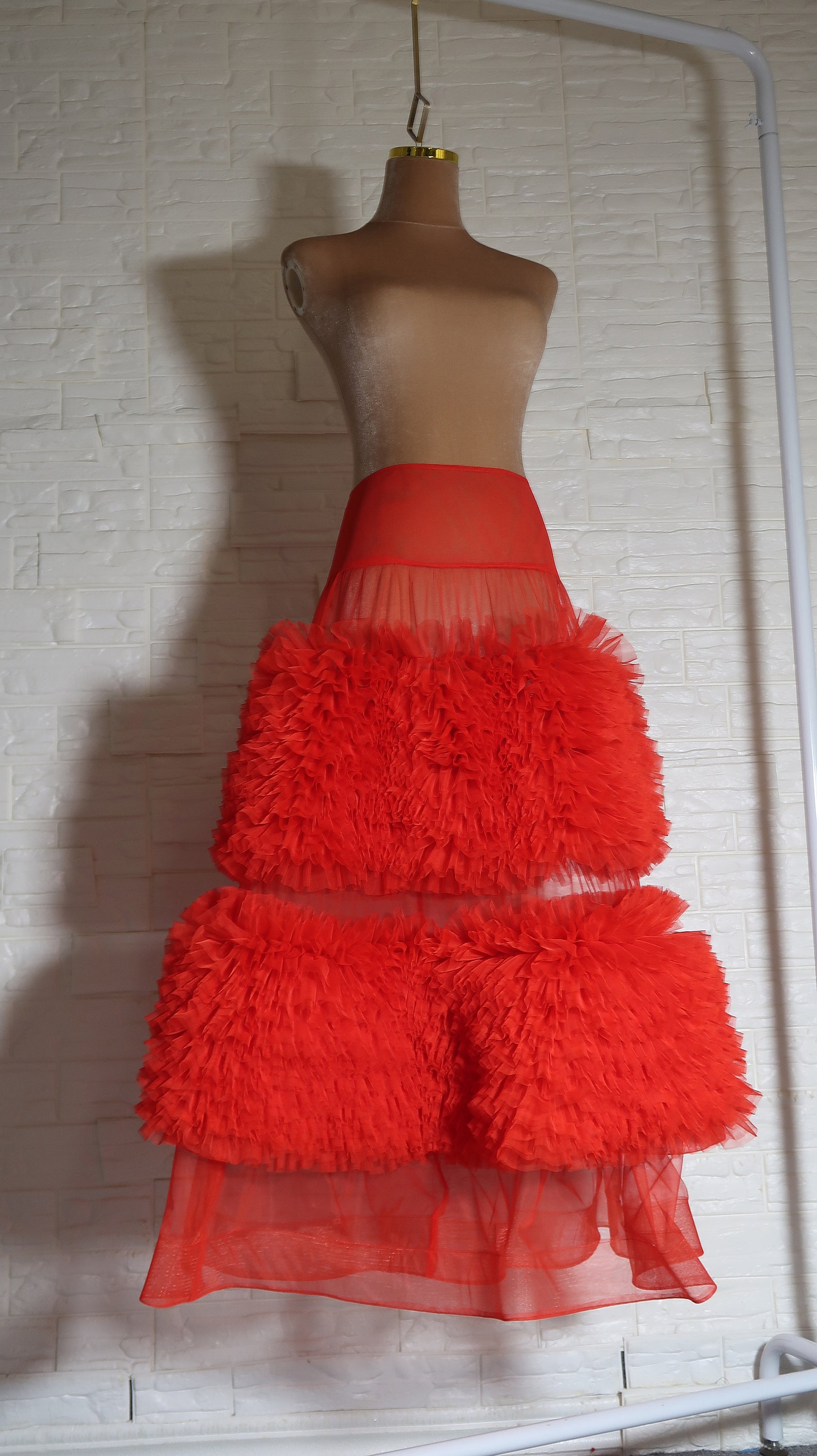 Red Ruffled Chiffon Skirt ,rincess Puffy Skirt,wedding Skirt,cake Skirt ...