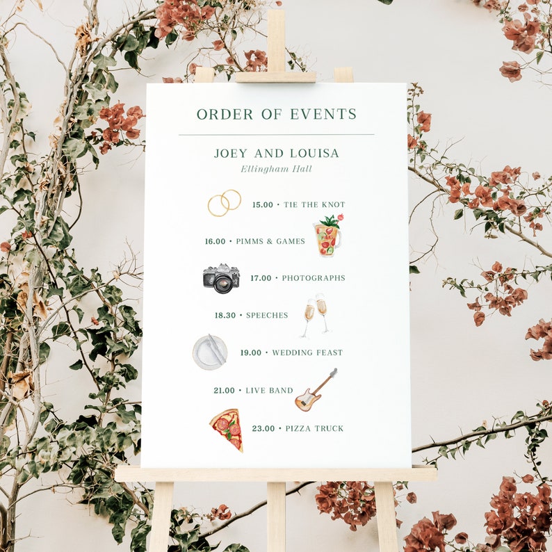 Custom Watercolour Timeline Sign Wedding Events Digital / - Etsy UK