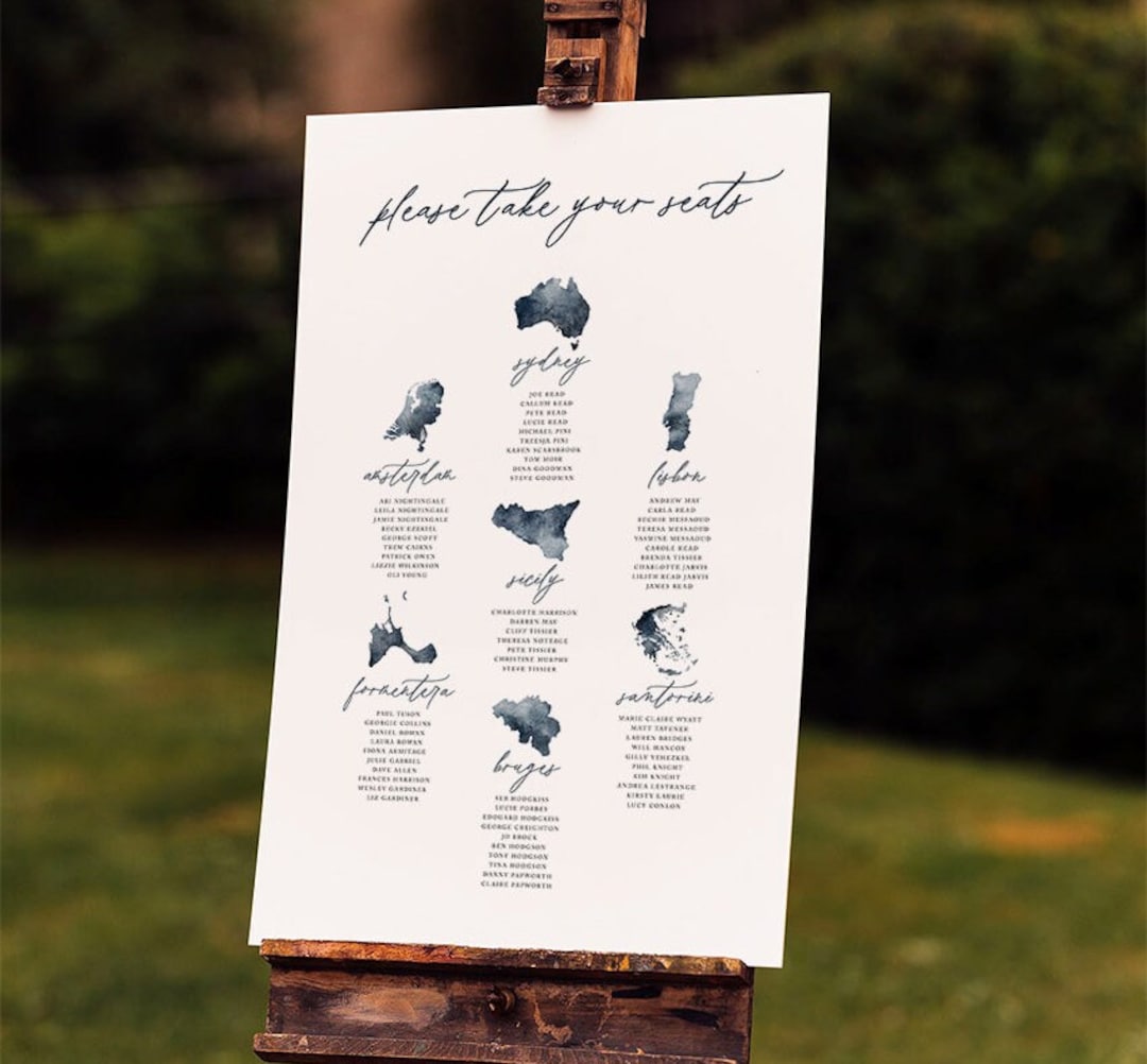 Countries Travel Table Plan, World Map Wedding Seating Chart ...
