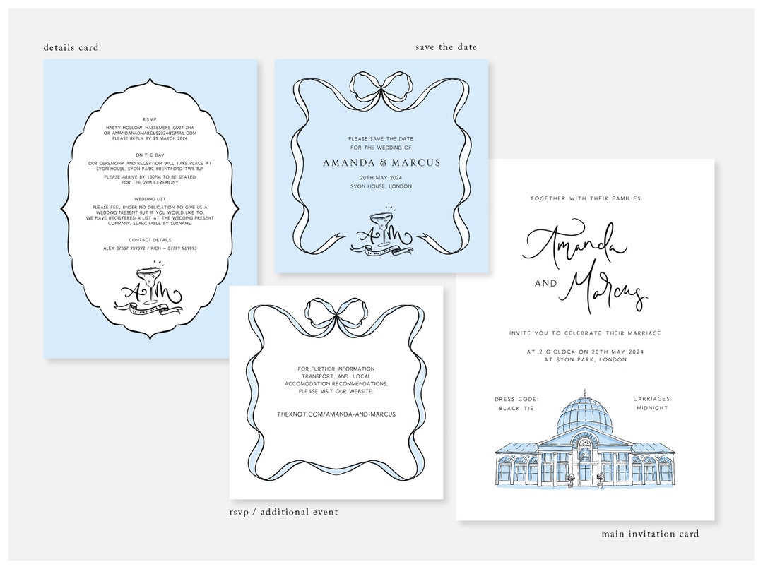 Ink | Scribbly Hand Painted Invitations and Stationery | Pale Blue ...