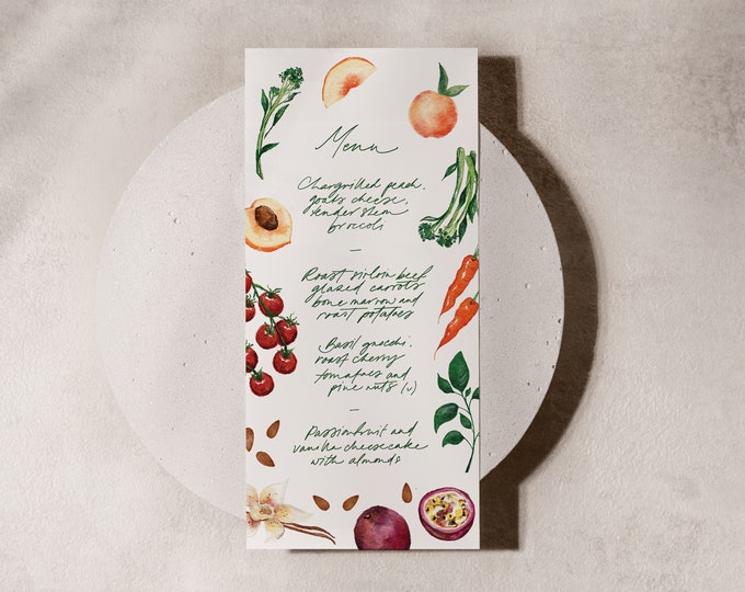 Custom Wedding Menu Design, Illustrated Watercolour Food/drinks Menu ...